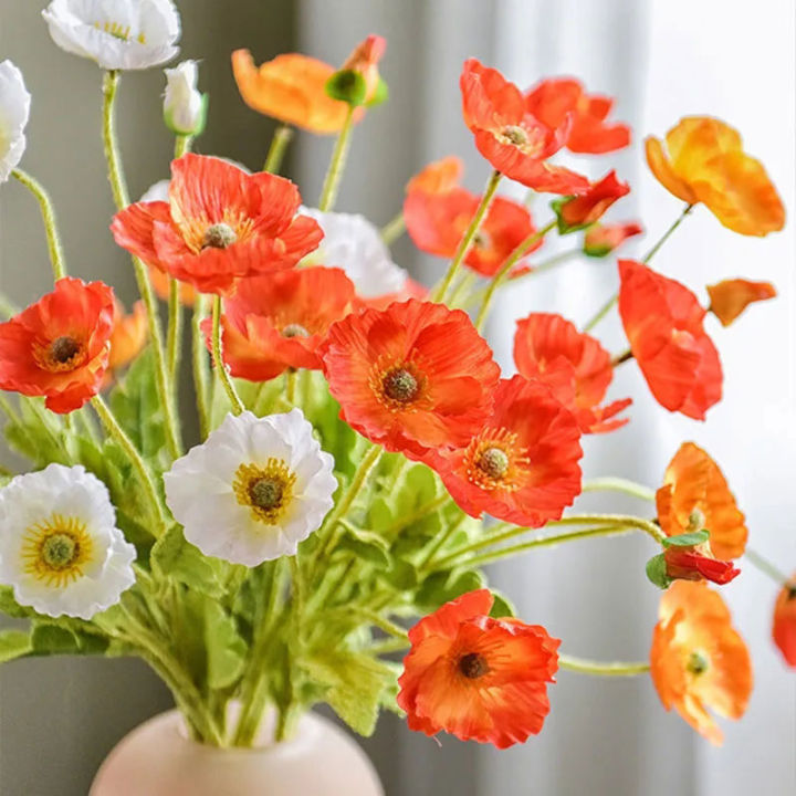 4Heads/branch 60cm Poppy flowers with leaves Artificial flower for Home ...