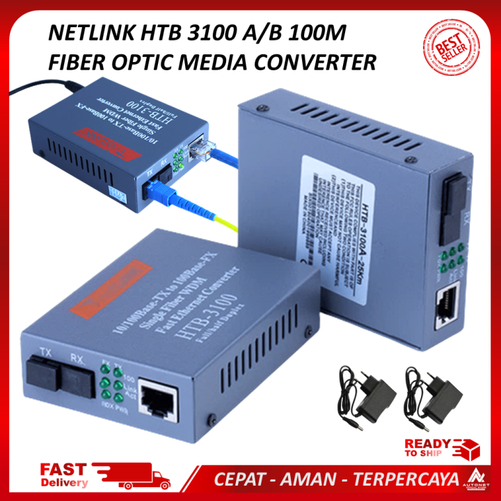 HTB 3100 Fiber Optic Optical Media Converter HTB-3100 Netlink 10/100 ...