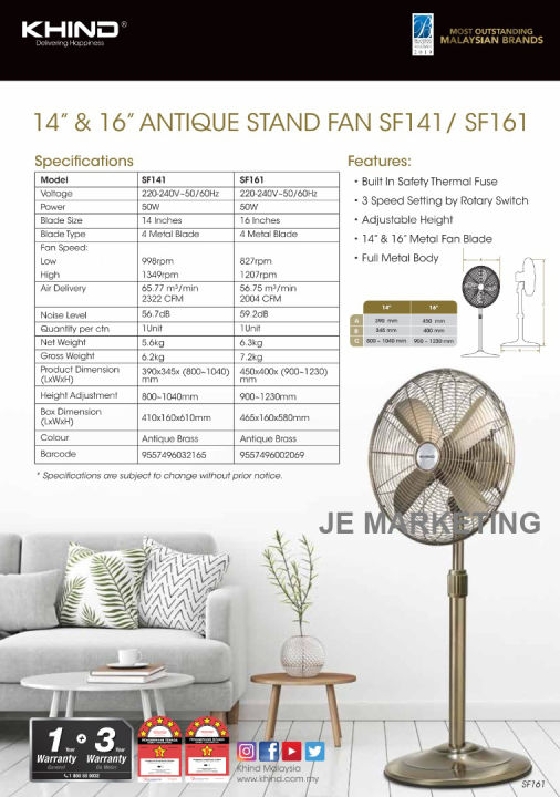 KHIND ANTIQUE STAND FAN SF141/ SF161 | Lazada