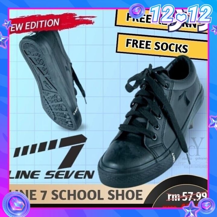 CY 100% Original LINE 7 7976 Black Shoe | Kasut Sekolah LINE 7 Hitam ...
