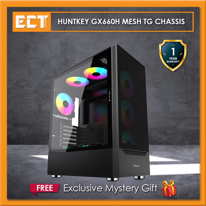 Huntkey GX660H Mesh Side Door ARGB Fans Tempered Glass Mid Tower Gaming ...