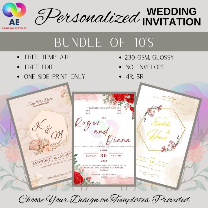 BUNDLE OF 10's Elegant Customize Wedding Invitation (5R 4R) PREMIUM ...