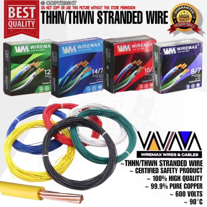 WIREMAX THHN / THWN STRANDED WIRE PURE COPPER 99.9% 14/7 - 12/7 - 10/7 - 8/7 (PER 1 METER ...