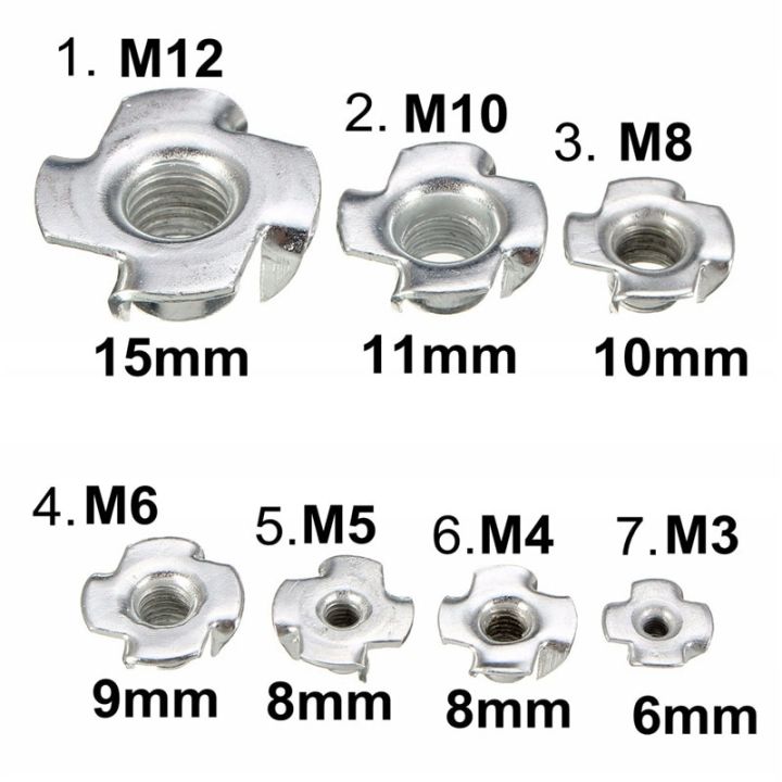 10pcs Zinc Plated Four Claws Nut Speaker Nut T-nut Blind Pronged Tee Nut Furniture Hardware M3 ...