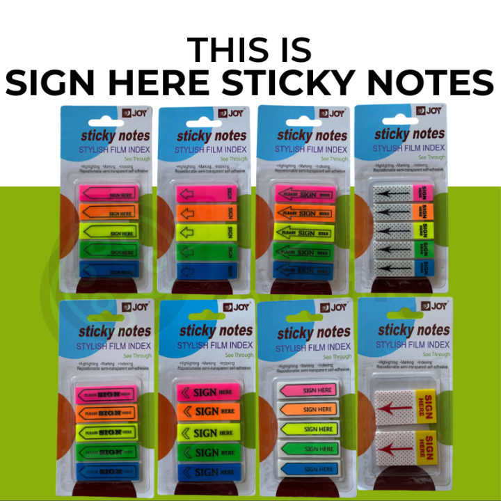 Sign Here Sticky Notes Joy Sticky Notes Stylish Film Index PET 5 in 1 ...