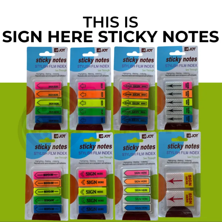 Sign Here Sticky Notes Joy Sticky Notes Stylish Film Index PET 5 in 1 ...