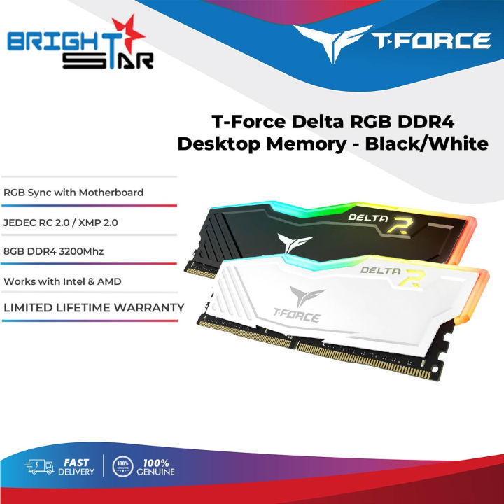 T-FORCE Delta RGB DDR4 Desktop Memory 8GB 3200Mhz - Black/White | Lazada