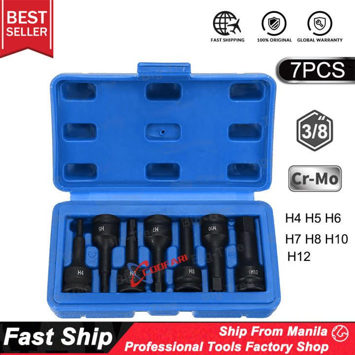 3/8" Square Drive Impact Socket 7 Piece Hex Key Socket Set H4-H12 (4mm ...