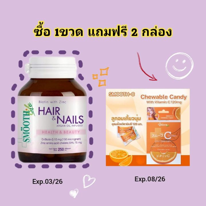 (ซื้อ1แถม2) Smooth Life Biotin&Zinc Hair&Nails 90's เพิ่มความเเข็งแรง ...