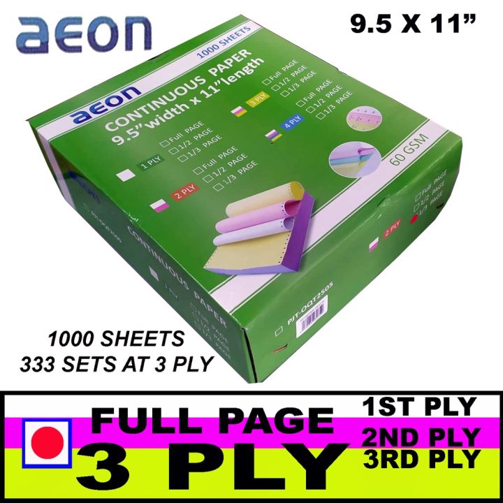 AEON 3Ply Carbonless Continuous Computer Form Paper 1Whole 1000Sheets ...
