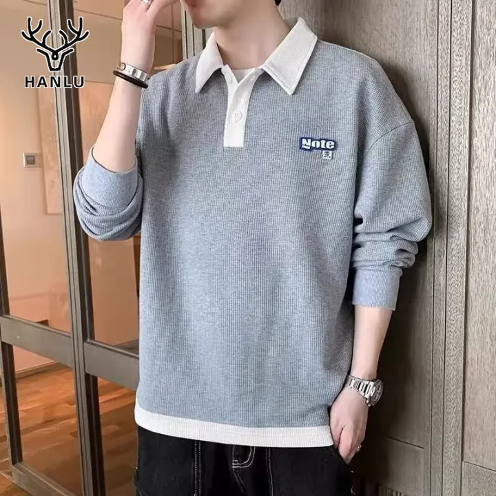 Hanlu เสื้อโปโลผู้ชาย2025แขนยาวปกปลอมลำลองของผู้ชายคนใหม่ฤดูใบไม้ร่วง ...