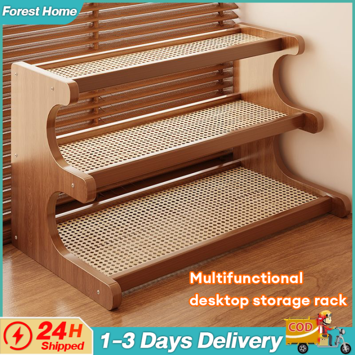 Table Storage Rack Wooden Double-Layer Table Shelf Bedroom Living Room ...