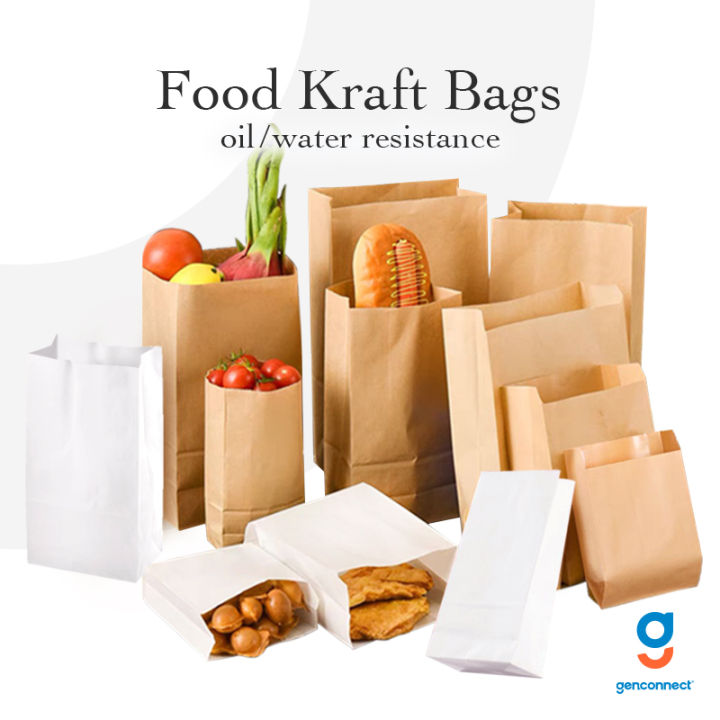 (Food Grade) 50/100PCS Kraft Paper Bags for Food Takeaway Paper Bags ...