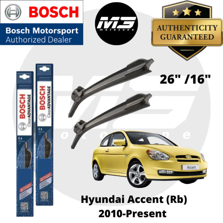 Bosch Clear Advantage Wiper Blade Set (banana type) For Hyundai Accent (Rb) 2010-Present (26 /16 ...