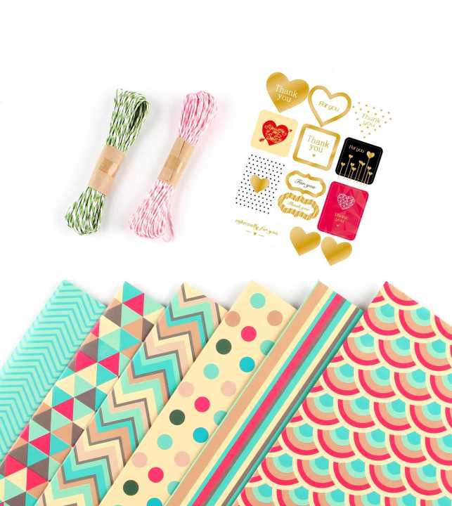 Colorful shapes gift wrappers rainbow circle lines triangle stars gift ...