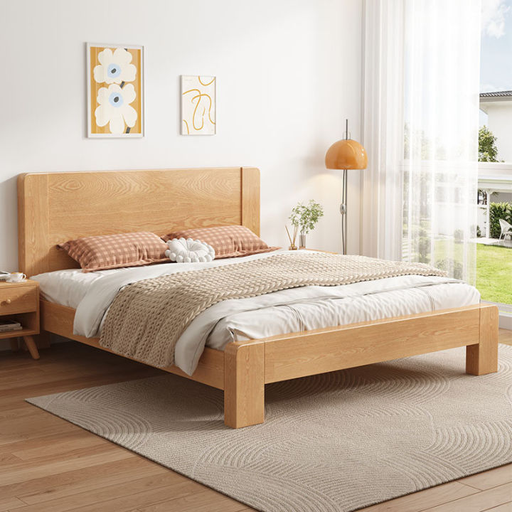 Solid Wood Bed Modern Minimalist Master Bedroom Double Bed Bedframe ...