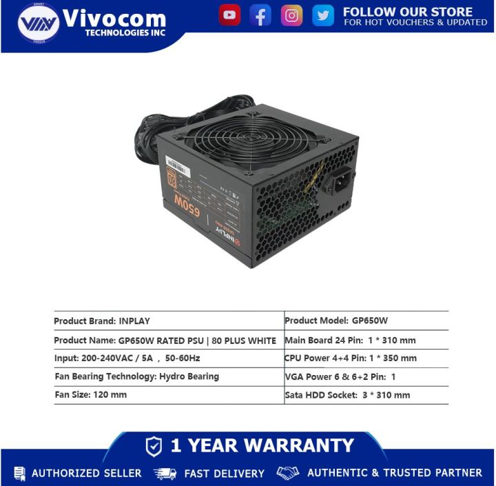 INPLAY GS650-Ultra | RGB Light Rated 650W Power Supply | 80 Plus Bronze ...