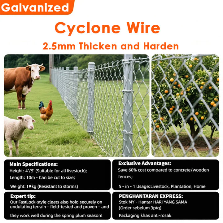 2.5mm Galvanized Cyclone Wire Mesh 20m Chain Link Fence for Farm Fence ...
