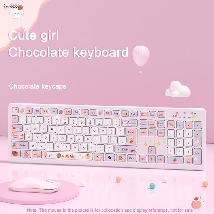 104 Keys Kawaii Cartoon Cat Wireless Cute Silent Wired Gaming Keyboard ...
