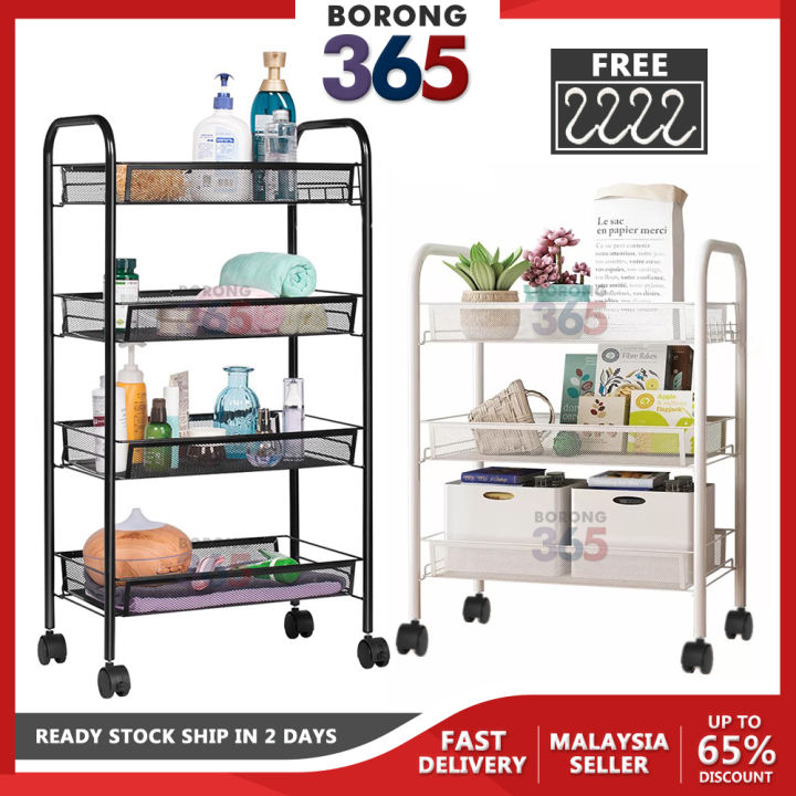 Borong365 3/4/5 Tier Multipurpose Trolley Storage Rack with Wheel | Lazada