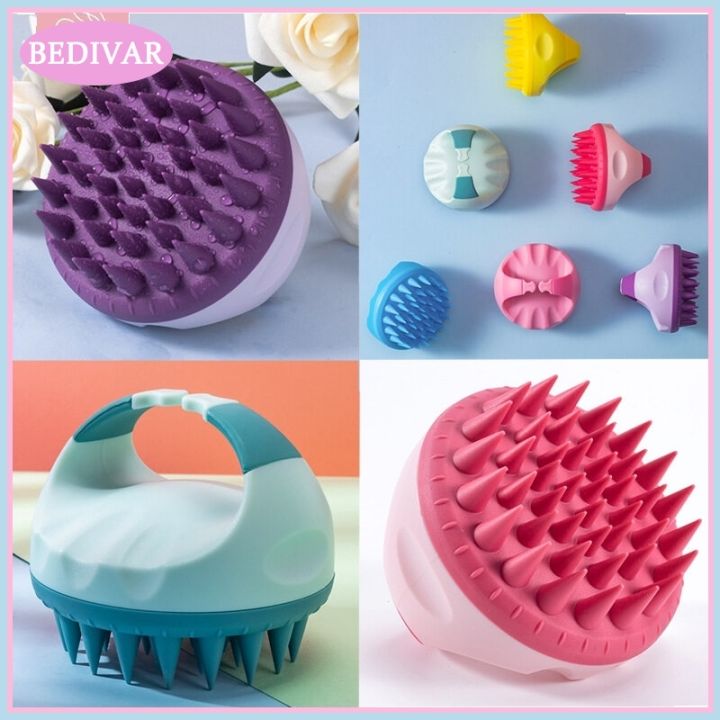 Bicolor Silicone Head Scalp Massage Brush Comb Bath Shampoo Washing ...