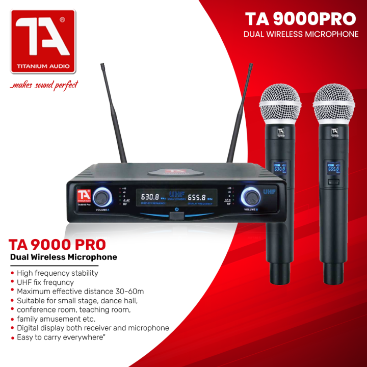 Titanium Audio TA 9000 PRO / UHF Professional Wireless Microphone / DUAL Wireless microphone ...
