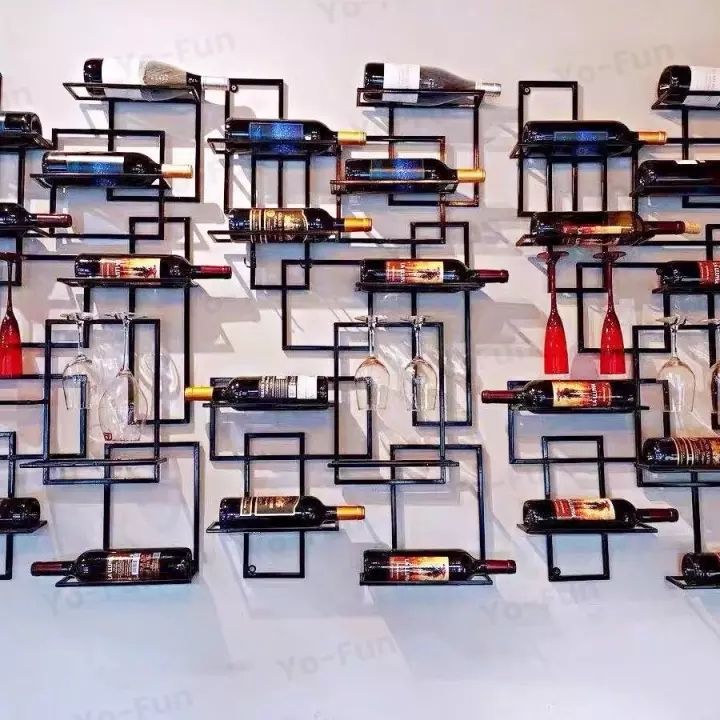 Creative wine rack wall hanging with glass holder home wine display ...