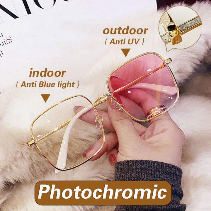 【Photochromic】-600 to -50 Shiny Myopia Glasses Big Square Nearsighted ...