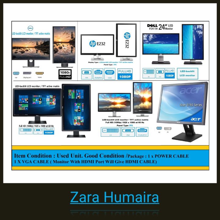 DELL , HP , LG, Samsung , LENOVO , Acer , Viewsonic , LED / LCD 20 - 24 ...