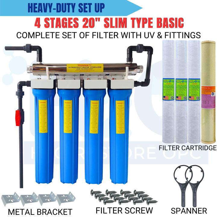 Water Filter 4 Stages 20" Slim Type Basic Set up with 6 GPM Uv Light ...
