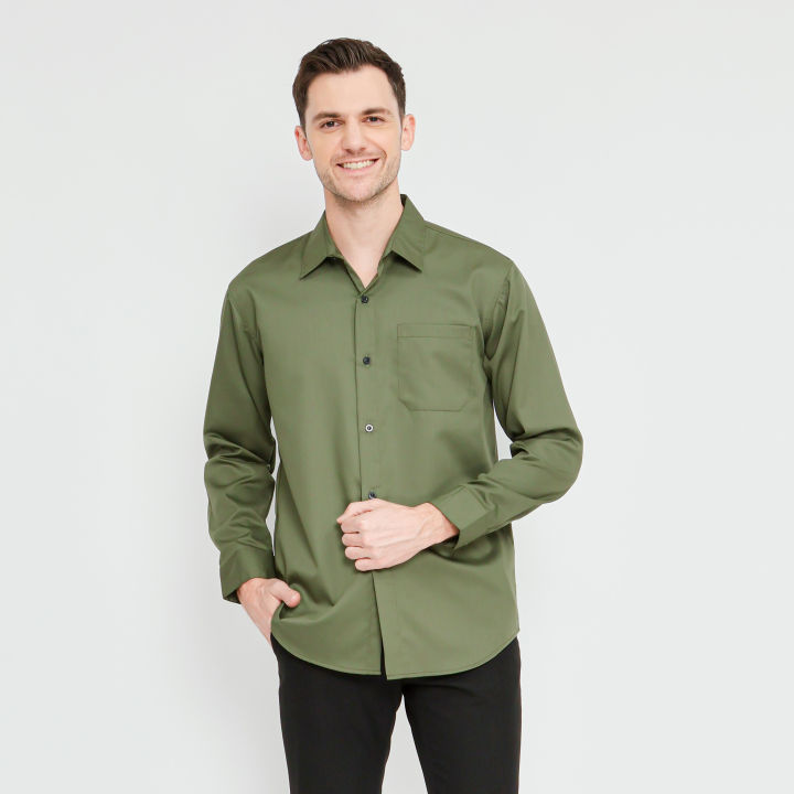 Heyplain Kemeja Lengan Panjang Hijau Army - Kemeja Pria Lengan Panjang ...