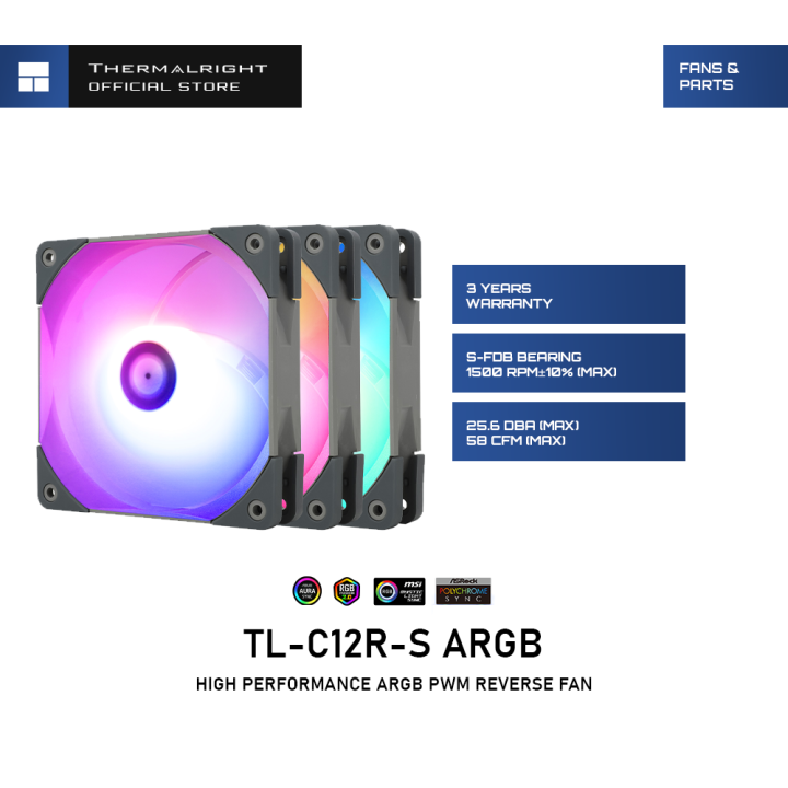 Thermalright TL-C12R-S ARGB High Performance PWN Reverse Fan, Case Fan ...