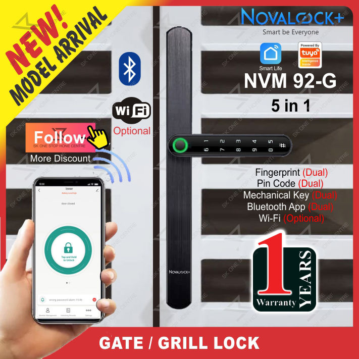 Novalock+ NVM 92-G TUYA Smart Life App Digital Door Lock Dual ...