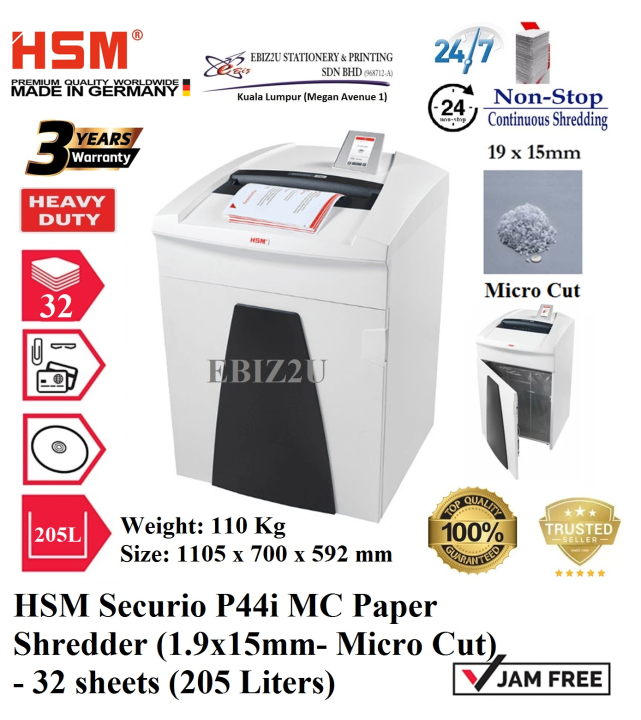 HSM Securio P44i MC Paper Shredder (1.9 X 15mm- Micro Cut) - 32 sheets ...