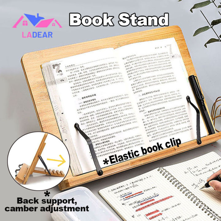 {SG} Book Stand Bamboo Large Reading Holder with 5 Adjustable Height ...