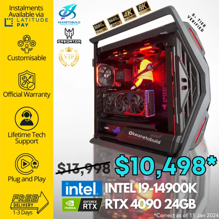 Custom Gaming Desktop Computer PC - INTEL I9-14900K + RTX 4090 24GB - S+ Tier ASUS ROG STRIX ...