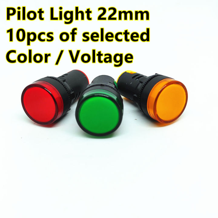 10pcs LED Pilot Light 22mm Green / Red / Yellow 220V / 12V / 24V ...