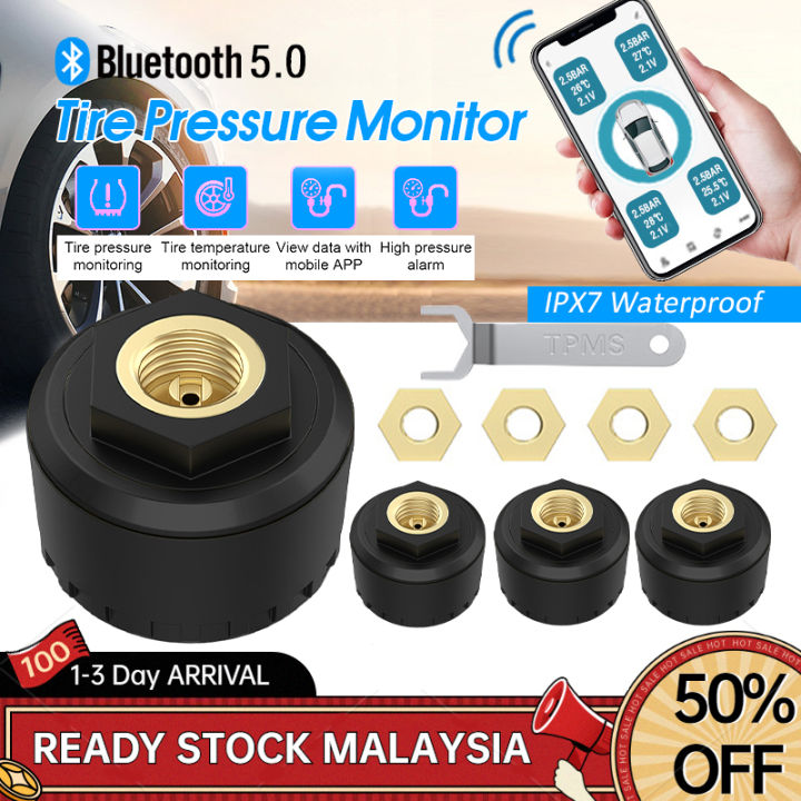 Bluetooth 5.0 TPMS External Car Tire Pressure Monitor System with 4 Sensors for Android Mobile ...