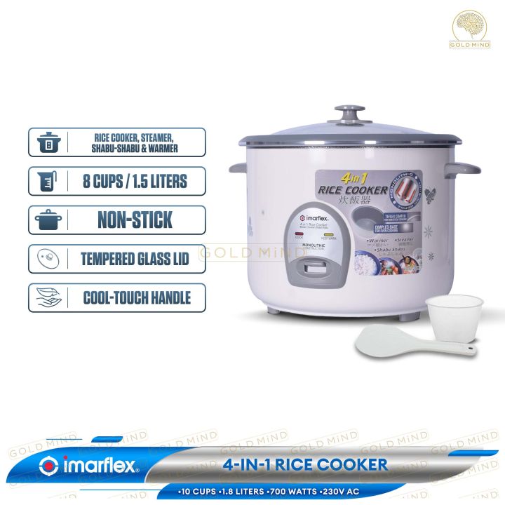 Imarflex Rice Cooker 1.5L / 1.8L 4-in-1 Teflex Crystalline Non-Stick ...