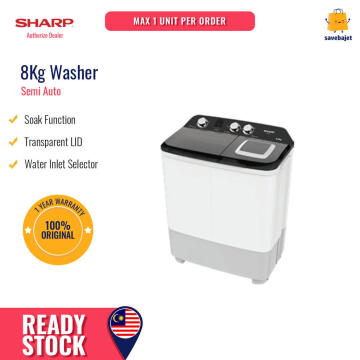 Sharp Semi Auto Washing Machine Washer ( 8kg ) ESTP8016 | Lazada