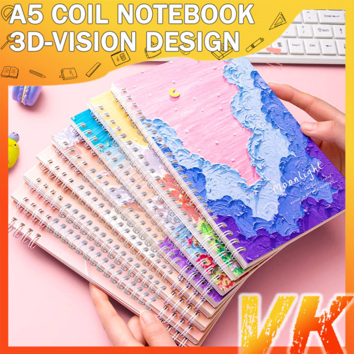 VK A5 Notebook 3D Painting Design Aesthetic Coil Notebooks Writing ...