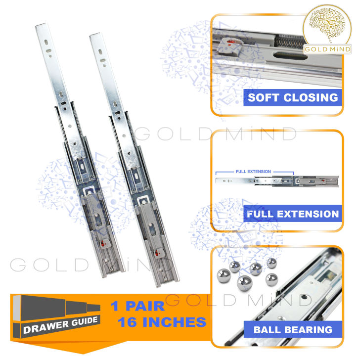 Soft Closing Full Extension Drawer Guide w/ Ball Bearing 10" 16 ...