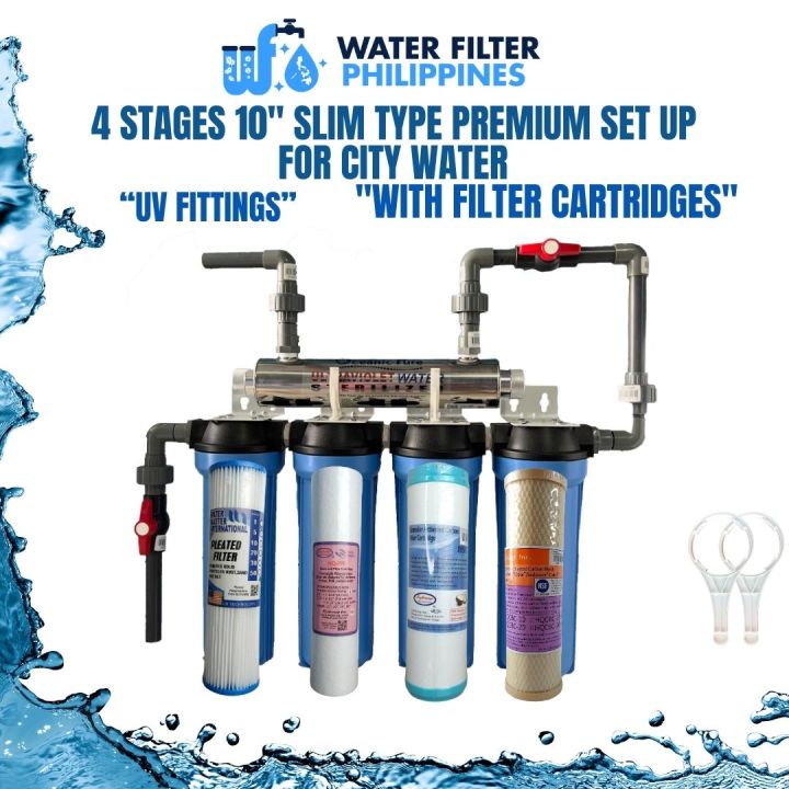 Water Filter 4 Stages 10" Slim Type Premium City Water with 2 GPM Uv ...
