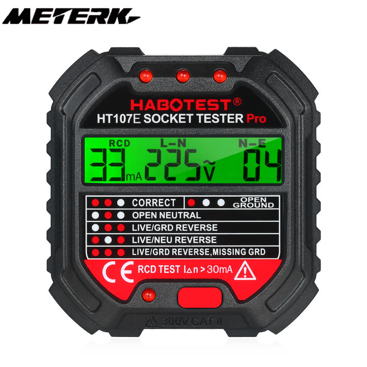 Meterk GFCIเครื่องทดสอบเต้าเสียบพร้อมจอแสดงแรงดันไฟฟ้า90-250Vเครื่อง ...