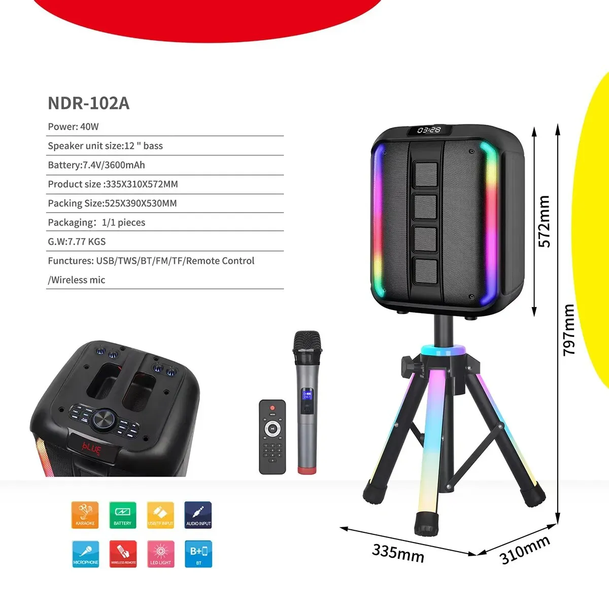 NDR-102B 12 Inch Wireless Bluetooth Speaker - OTC.LK