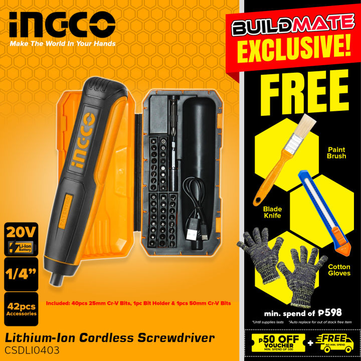 INGCO Lithium-Ion Cordless Screwdriver Handy Screw Driver Hand Tools ...