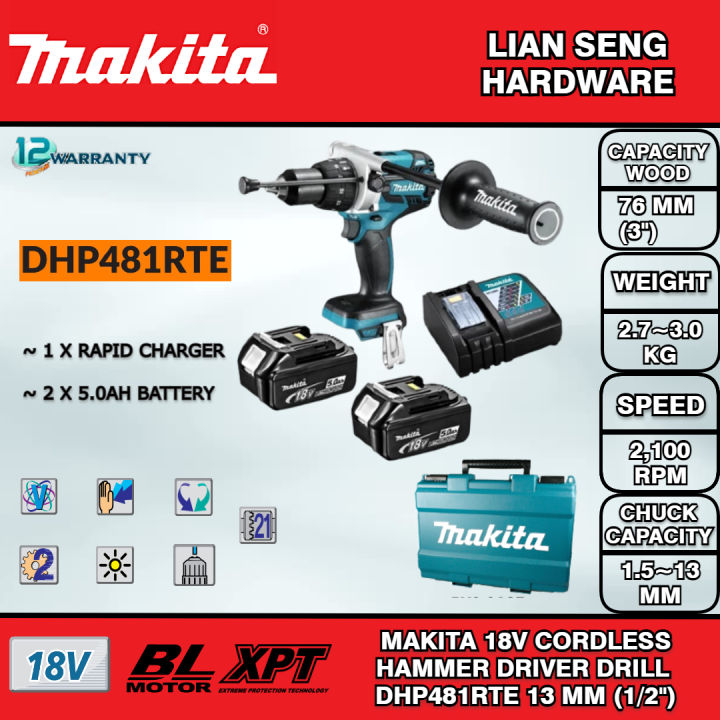 MAKITA 18V CORDLESS HAMMER DRIVER DRILL ~ DHP481RTE | Lazada