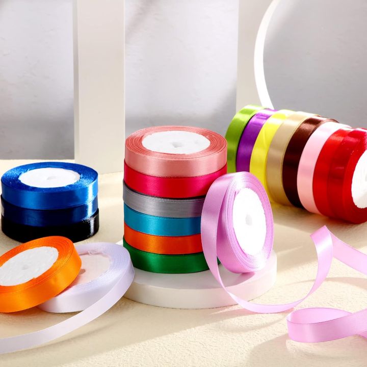 5pcs warna bercampur (25 ela/gulung) 1cm Satin Ribbon Roll High Quality ...