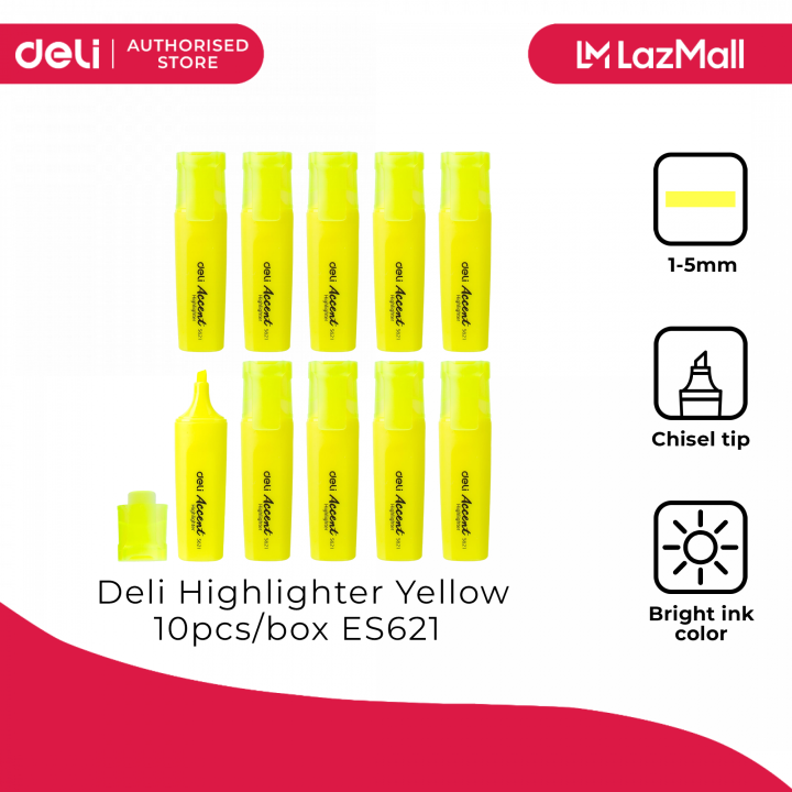 Deli Writing Instrument- Highlighter Yellow ES621 (10pcs/box or 1 box ...