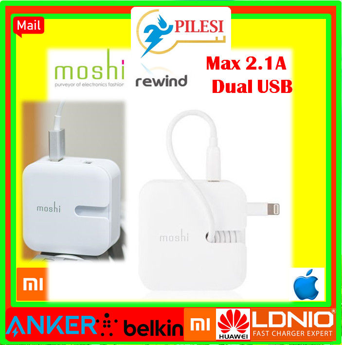 Củ sạc Moshi Rewind Japan 2 cổng usb 2.1a có khe quấn dây sạc tiện dụng | Lazada.vn